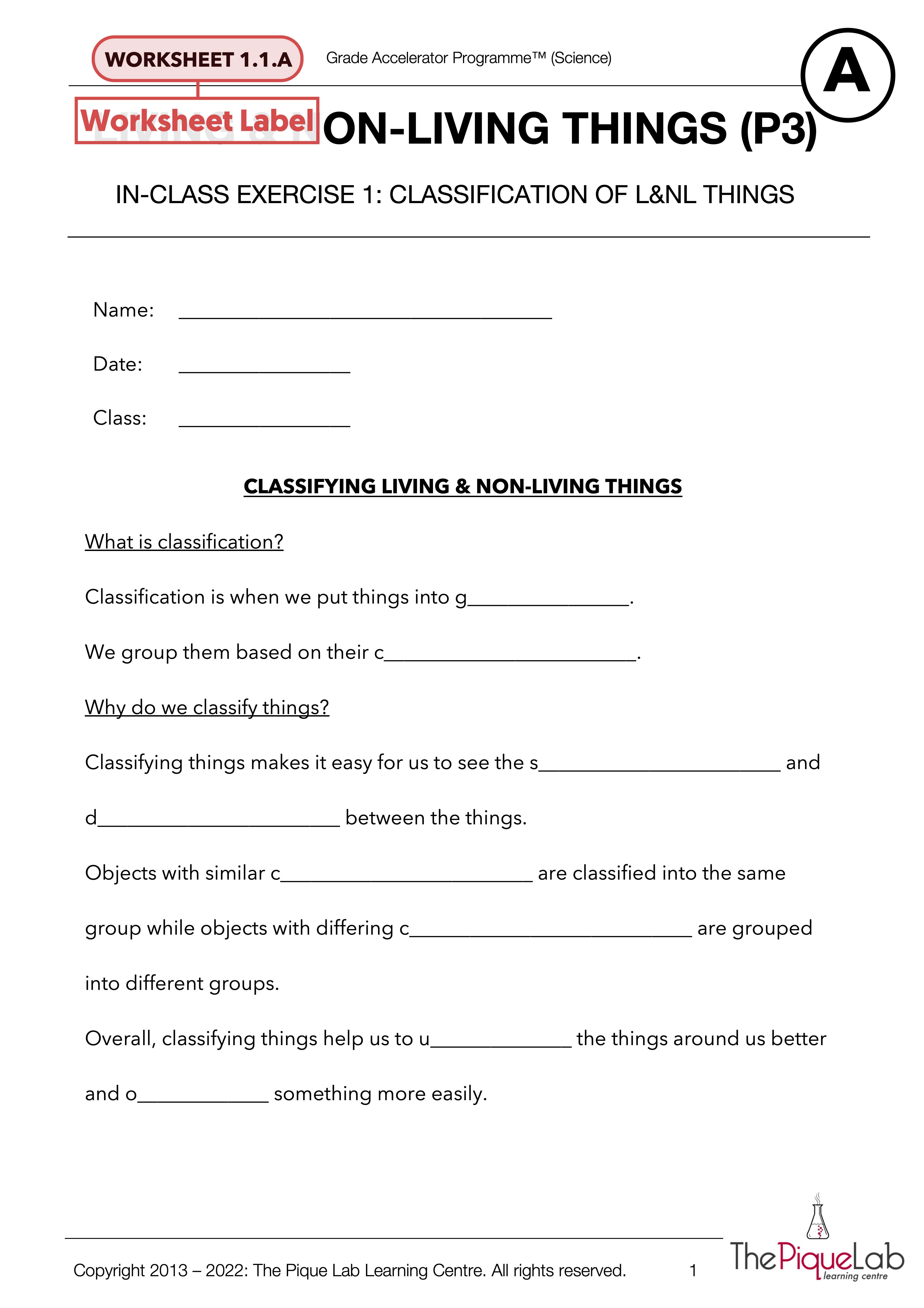 [P3 GAP] Materials Packing List - The Pique Lab