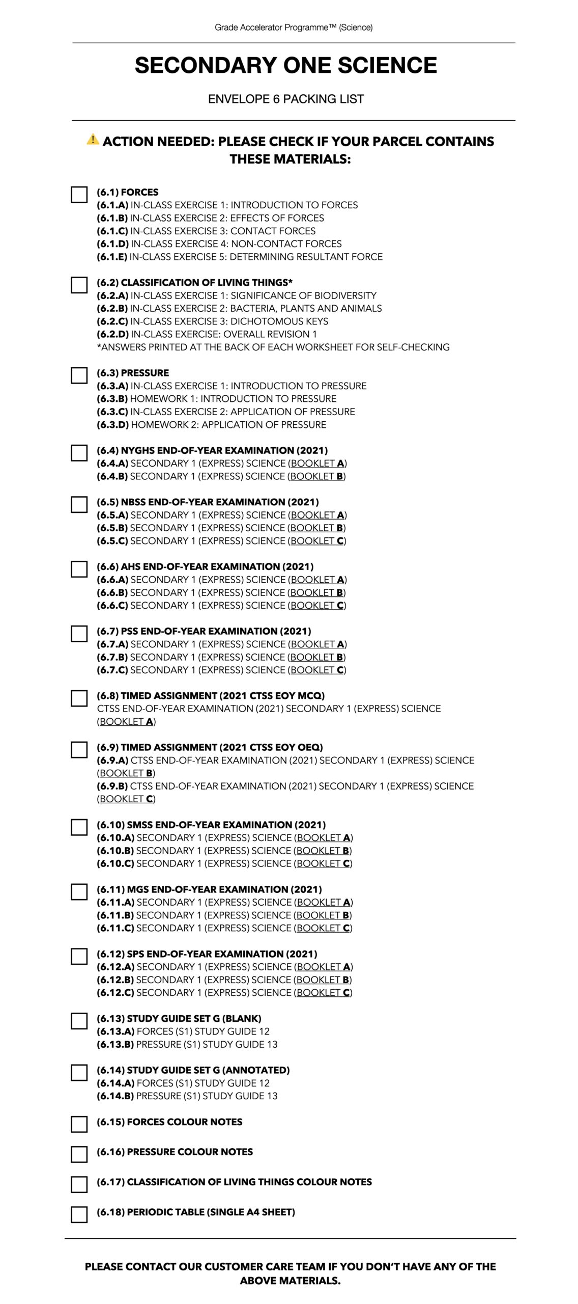 [2022] [S1 GAP] Materials Packing List - The Pique Lab