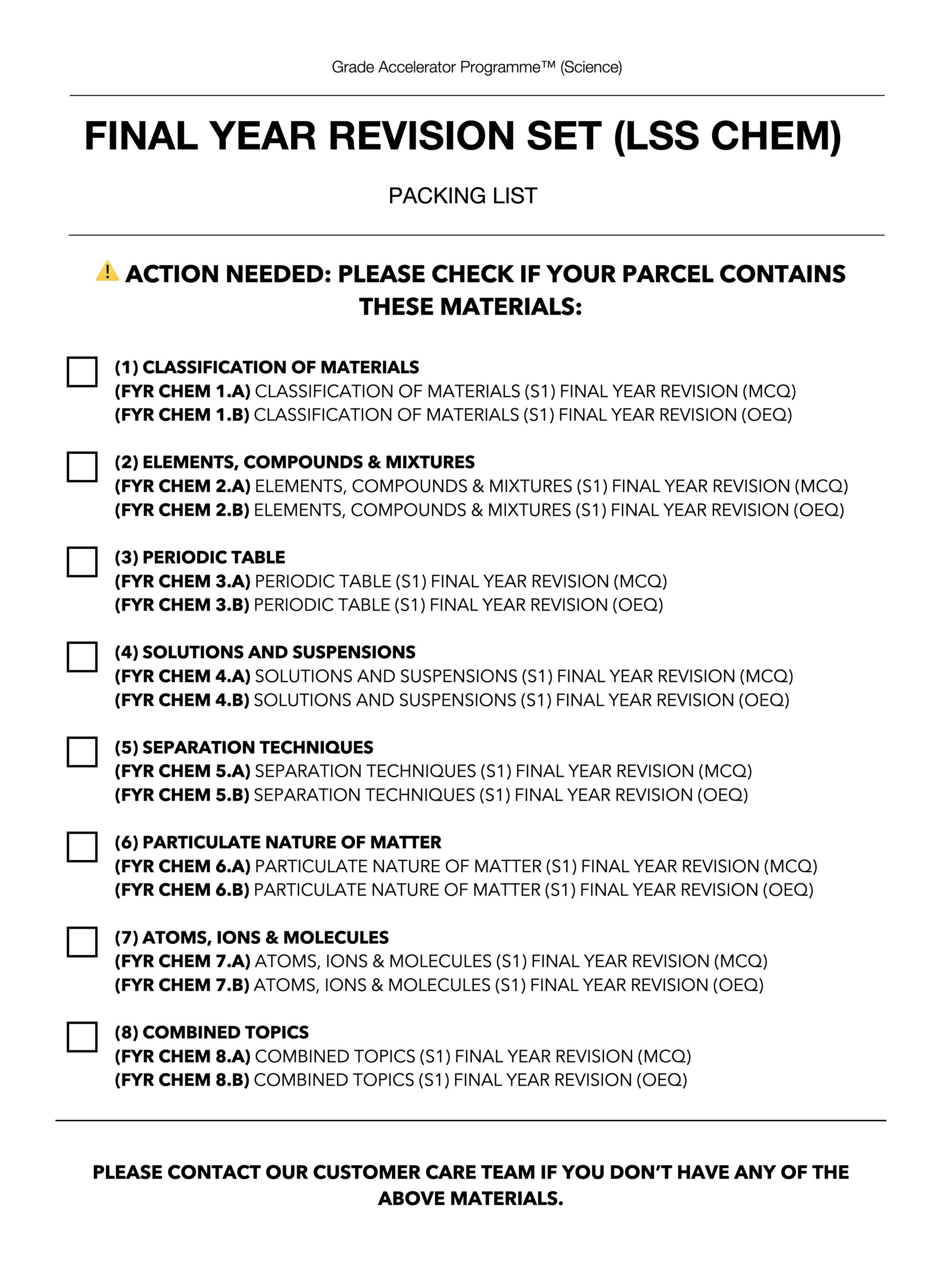 [2022] [S2 GAP] Materials Packing List - The Pique Lab