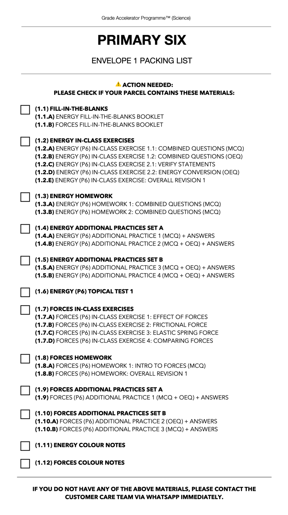 [P6 GAP] Materials Packing List - The Pique Lab