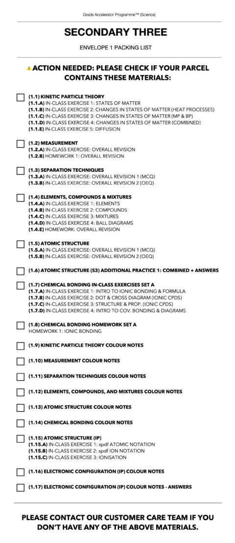 [S3 GAP] Materials Packing List - The Pique Lab