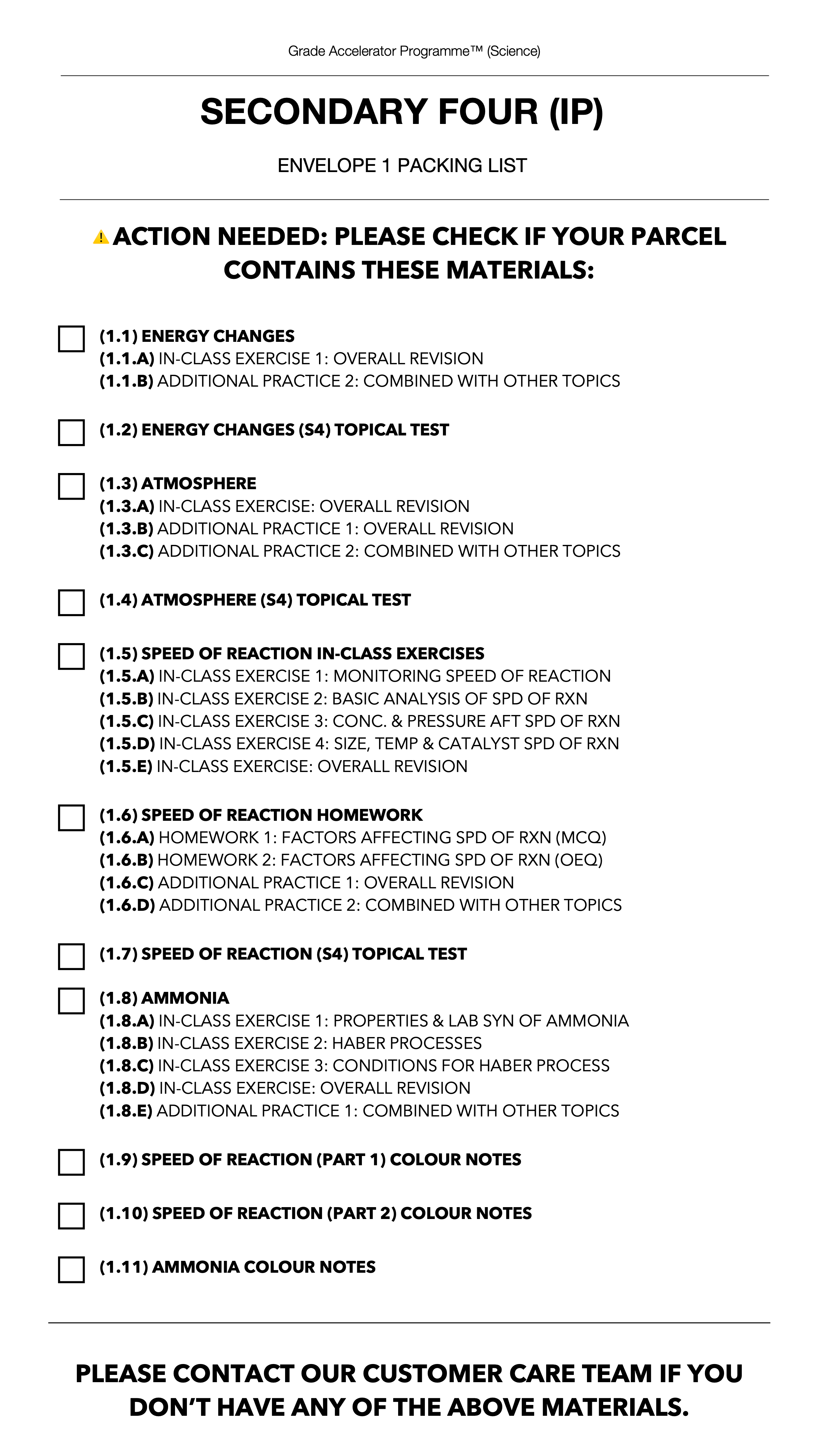 [S4I GAP] Materials Packing List - The Pique Lab