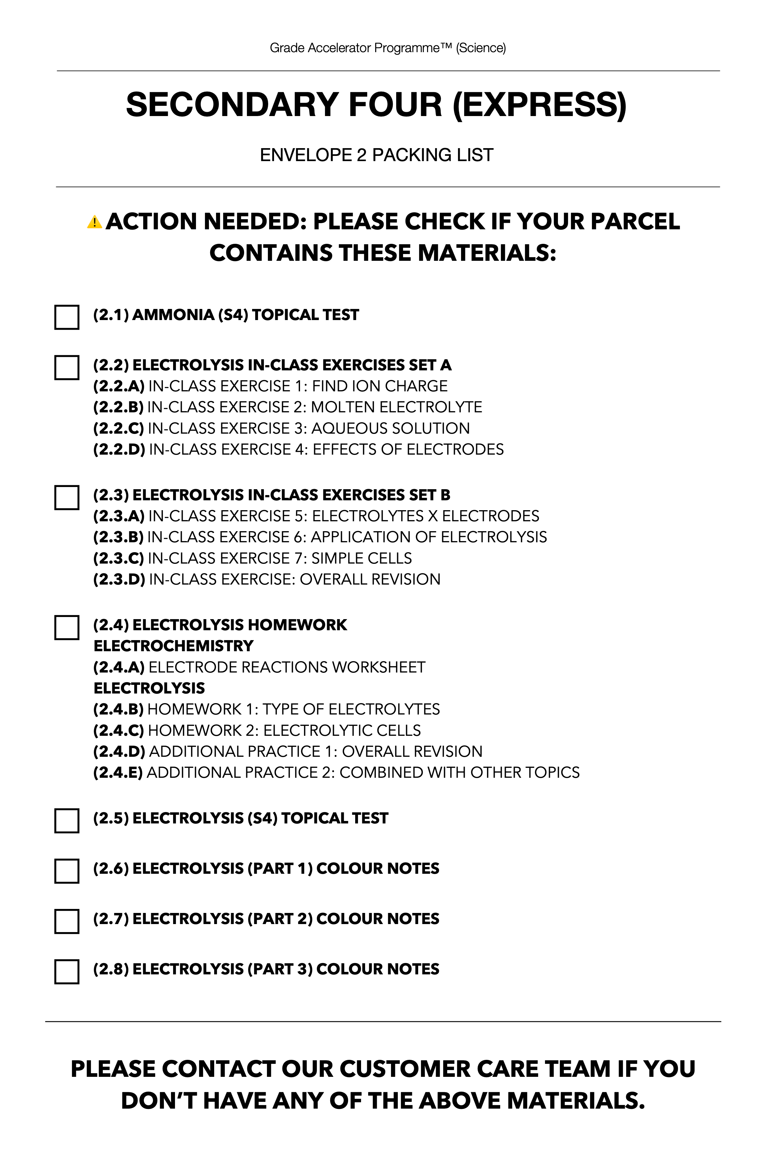 [S4E GAP] Materials Packing List - The Pique Lab