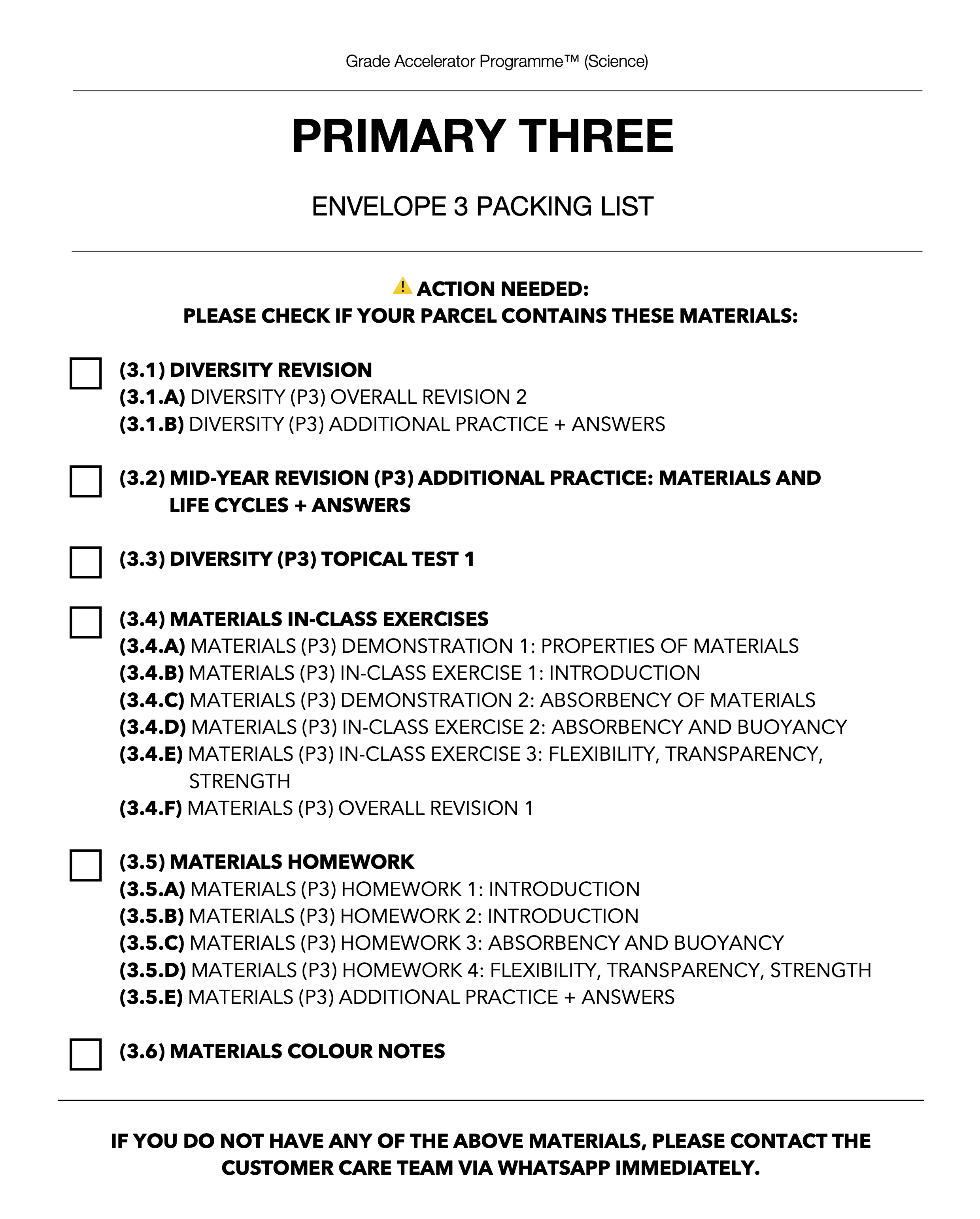 [P3 GAP] Materials Packing List - The Pique Lab