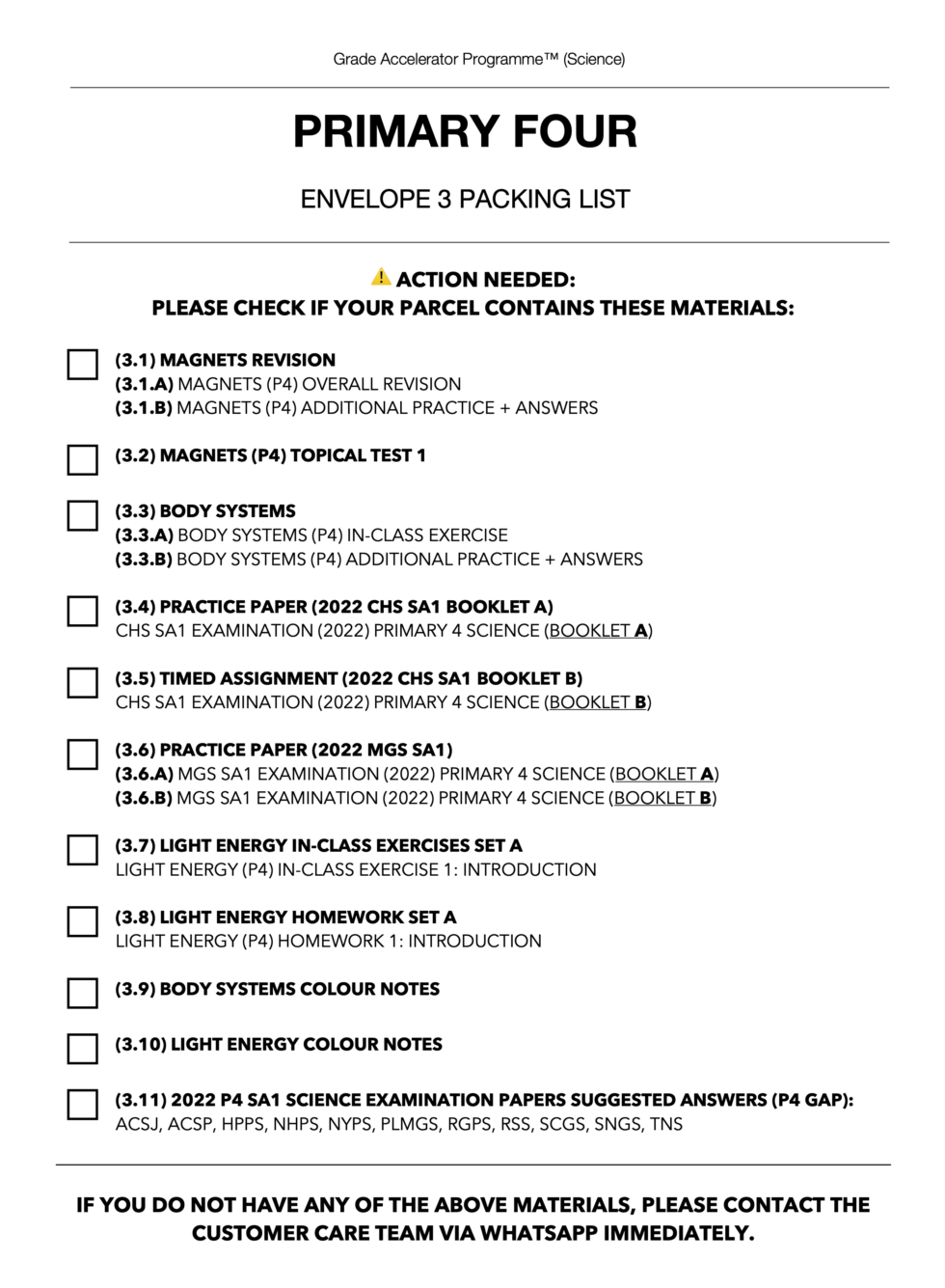 [P4 GAP] Materials Packing List - The Pique Lab