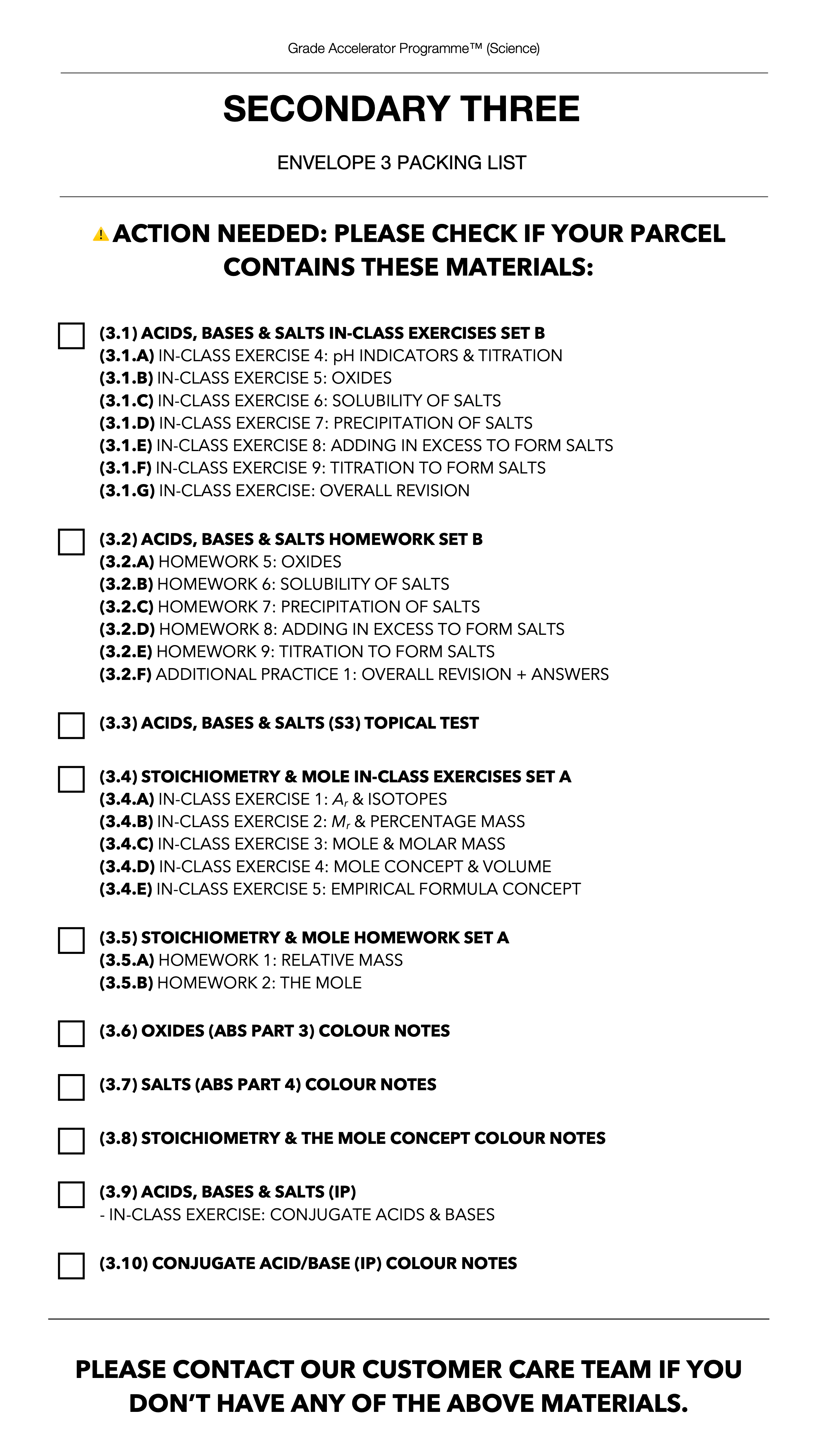 [S3 GAP] Materials Packing List - The Pique Lab