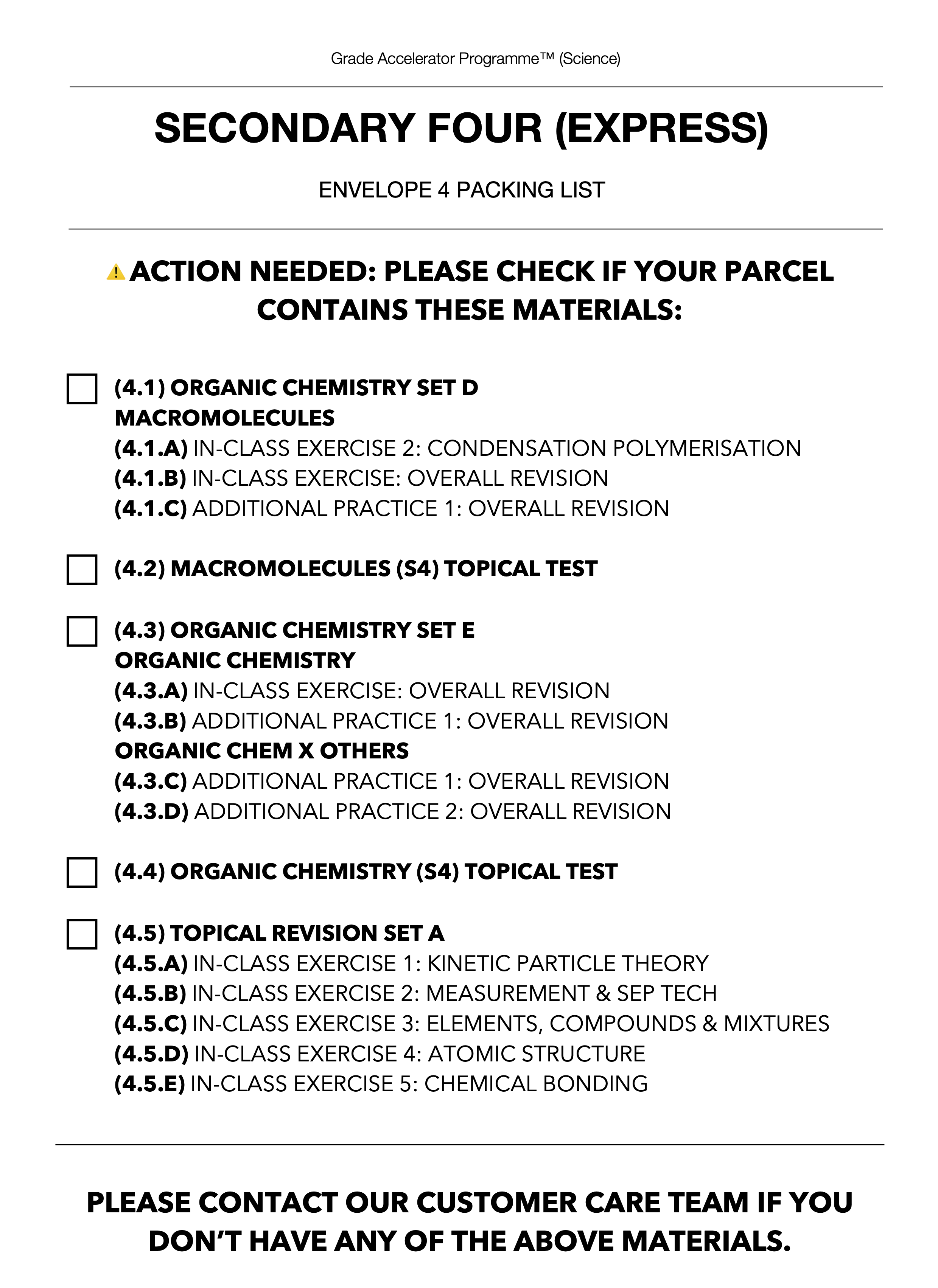 [S4E GAP] Materials Packing List - The Pique Lab