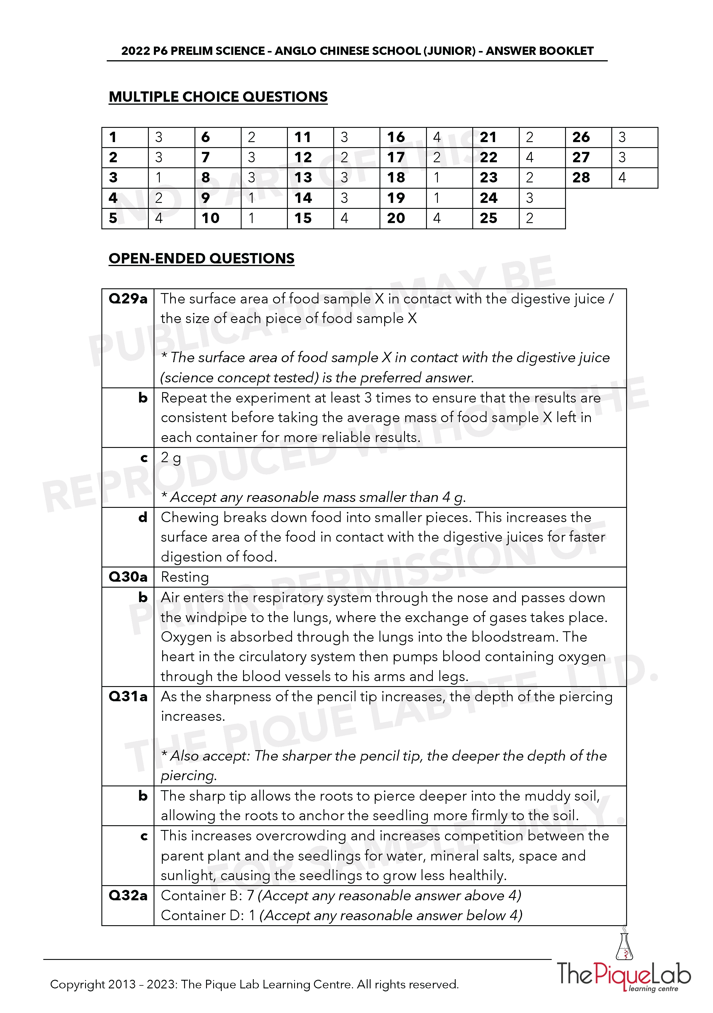 2022 P6 Science Prelim Answer Set The Pique Lab 2022 P6 Science Prelim Answer Set The Pique Lab