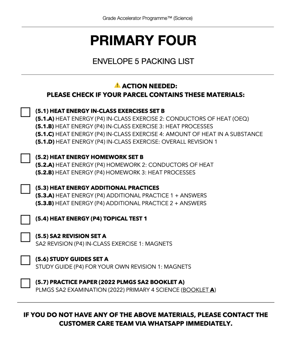 [P4 GAP] Materials Packing List - The Pique Lab