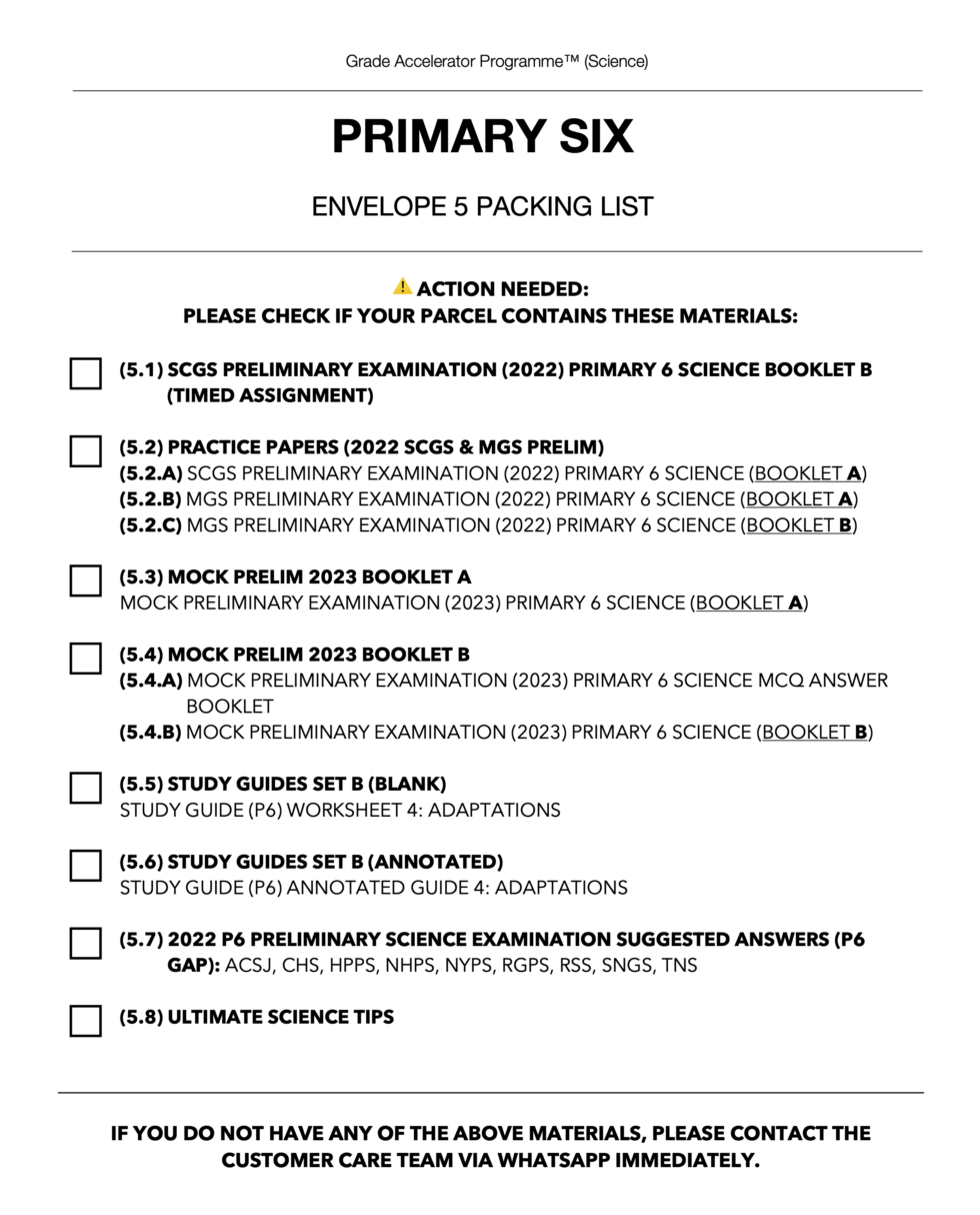 [P6 GAP] Materials Packing List - The Pique Lab