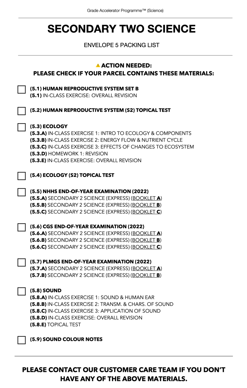 [S2 GAP] Materials Packing List - The Pique Lab
