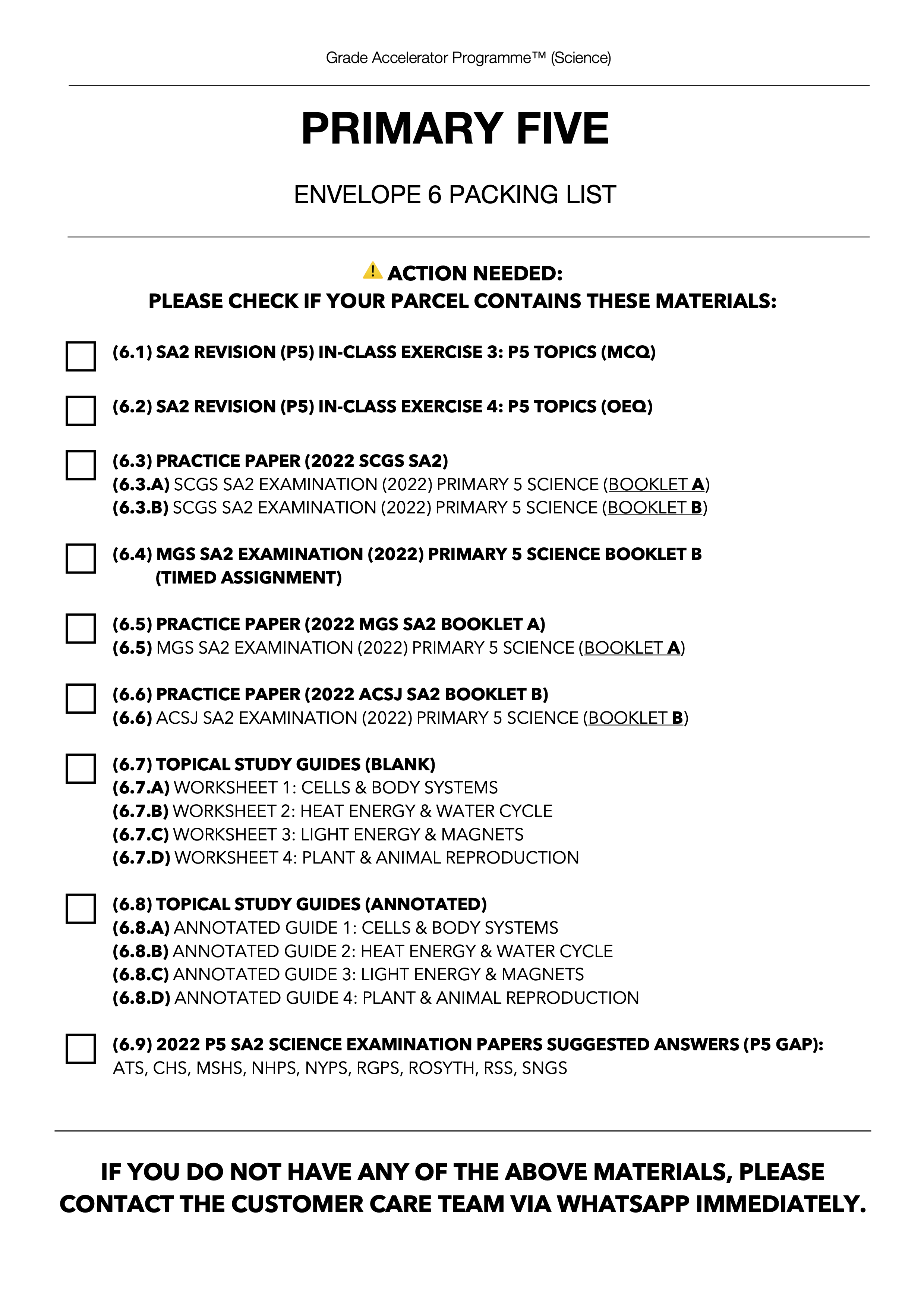 [P5 GAP] Materials Packing List - The Pique Lab