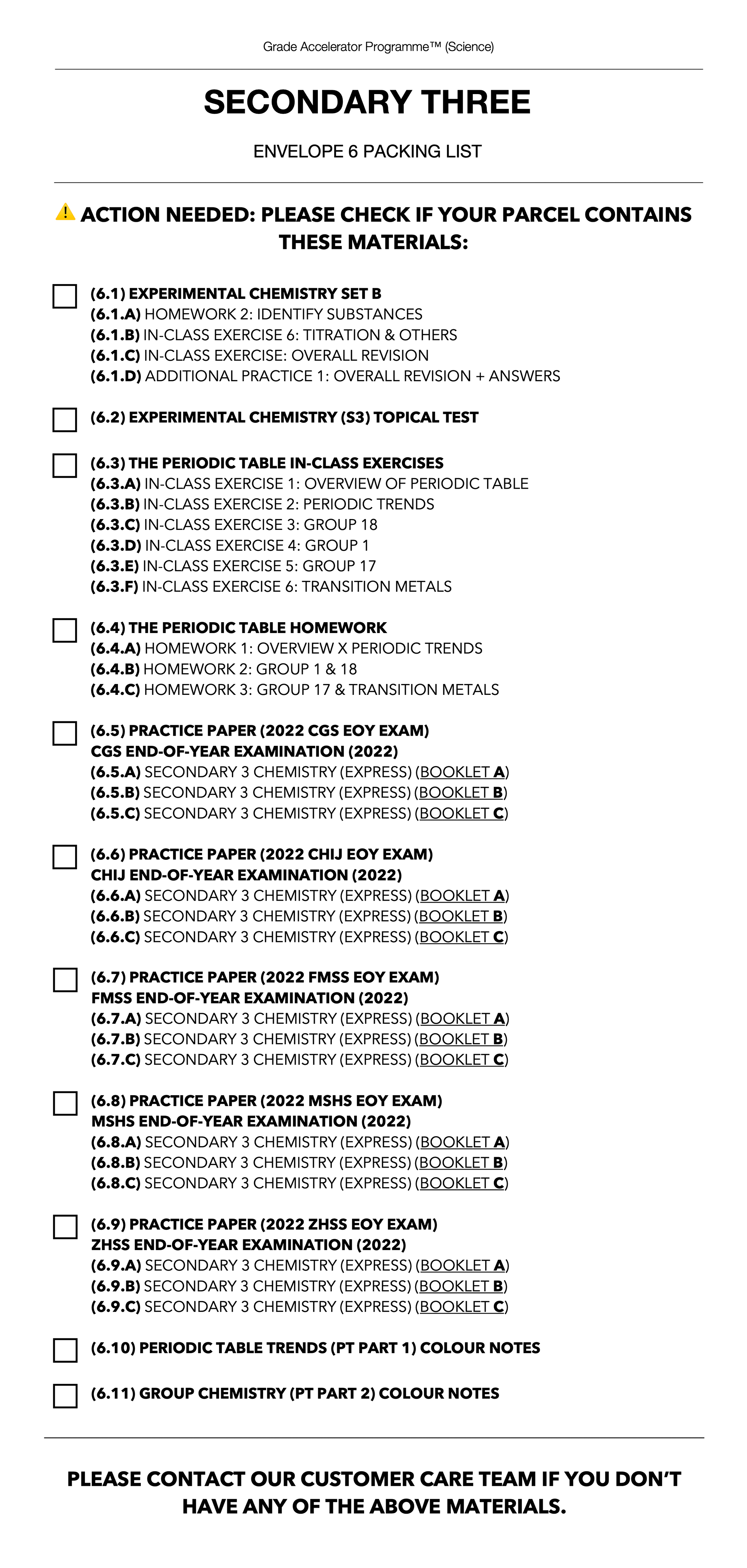 [S3 GAP] Materials Packing List - The Pique Lab