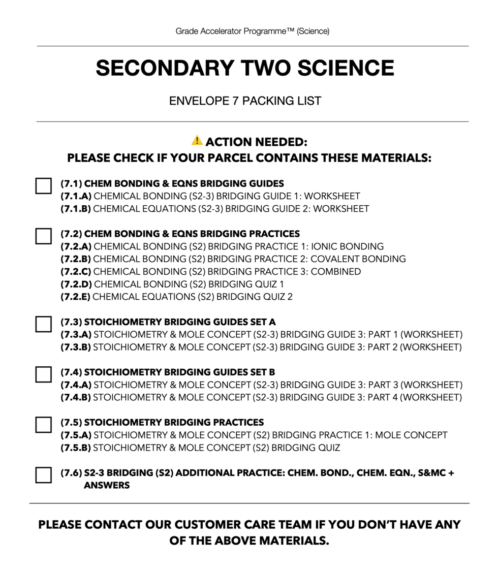 [S2 GAP] Materials Packing List - The Pique Lab